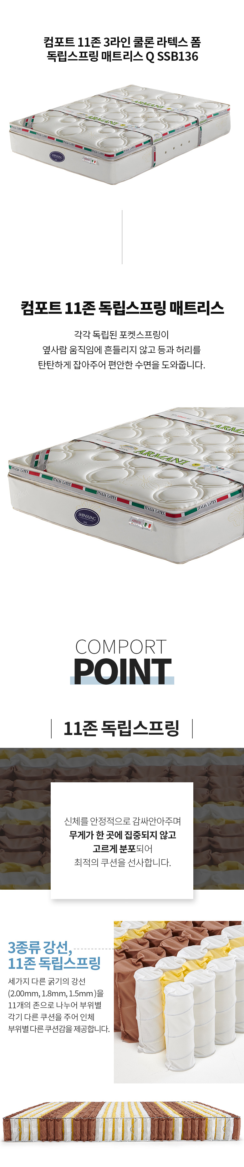 컴포트 11존 3라인 쿨론 라텍스 폼 독립스프링 매트리스 Q SSB1...